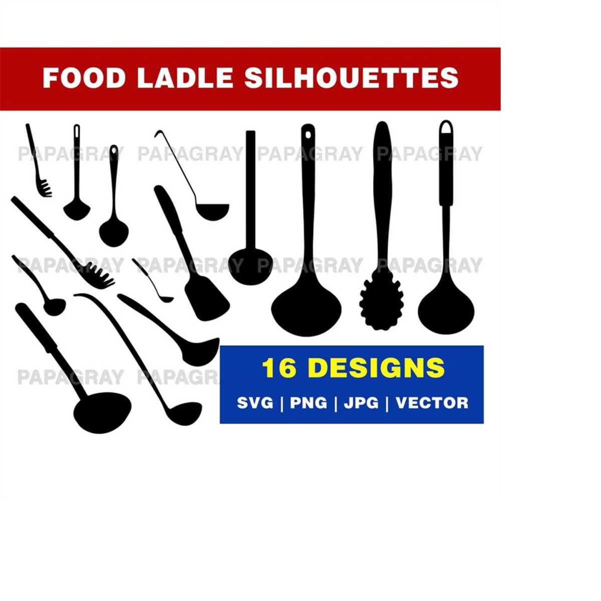 Food Ladle SVG Shape Silhouette Pack - 16 Designs | Digital | Inspire ...