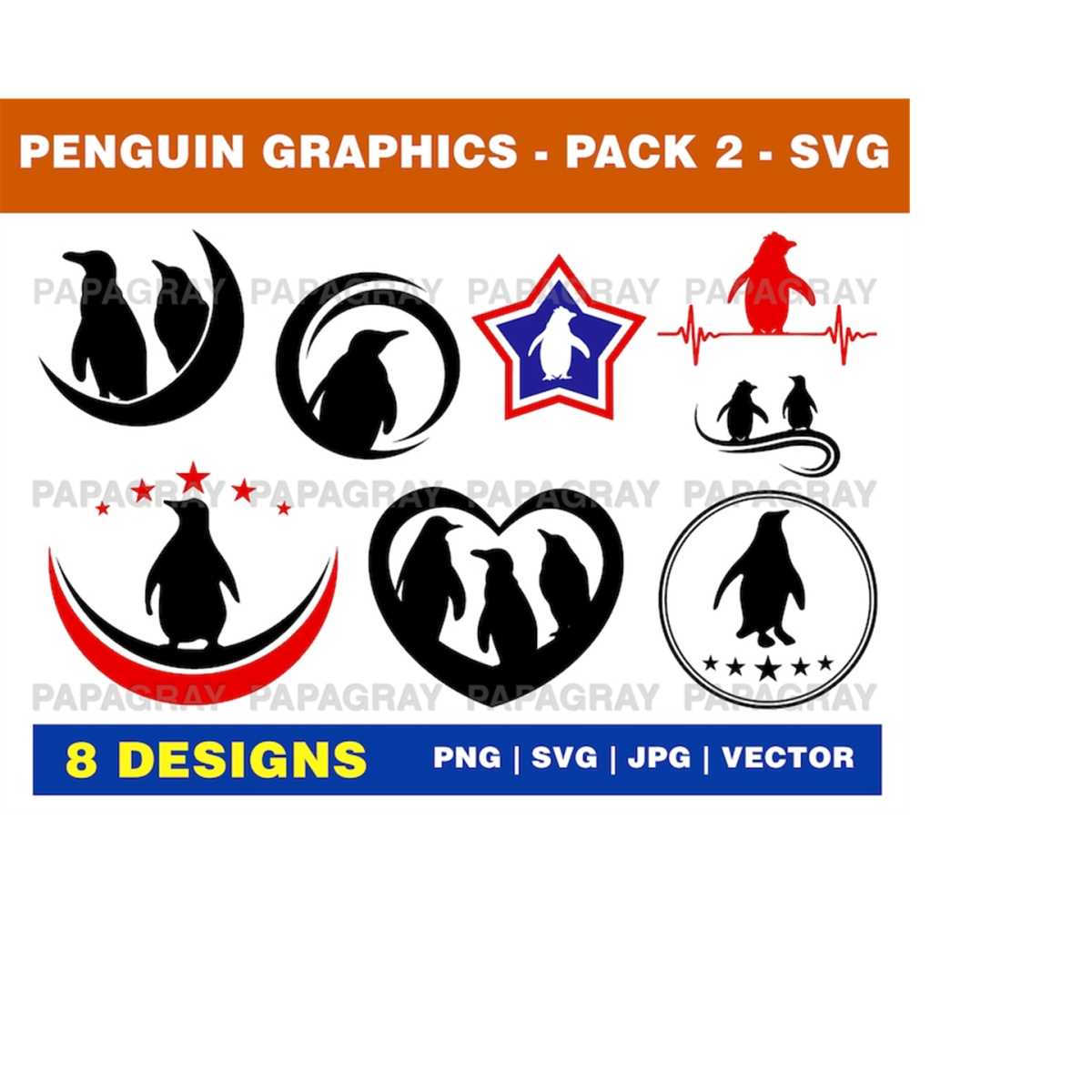 Penguin Animal SVG Pack - 8 Designs | Pack 2 | Digital Downl | Inspire ...