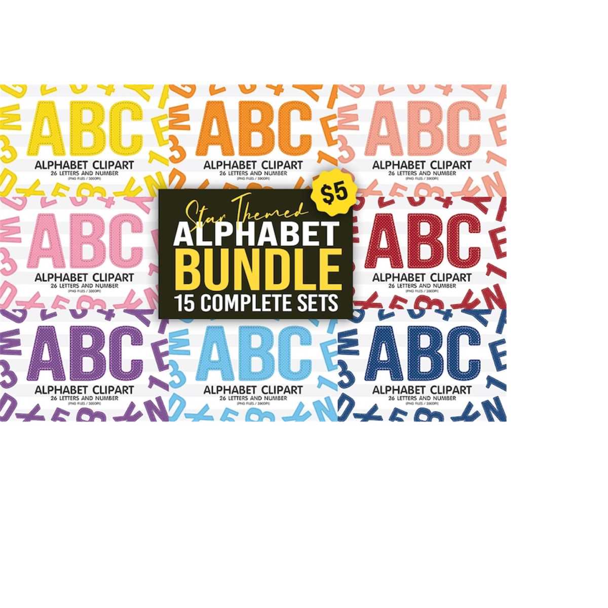 Star Themed Pattern Alphabet Sublimation Clipart PNG, Number | Inspire ...