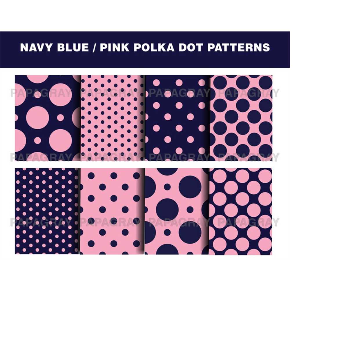 Navy Blue and Pink Polka Dot Patterns - 8 Designs | Digital | Inspire ...