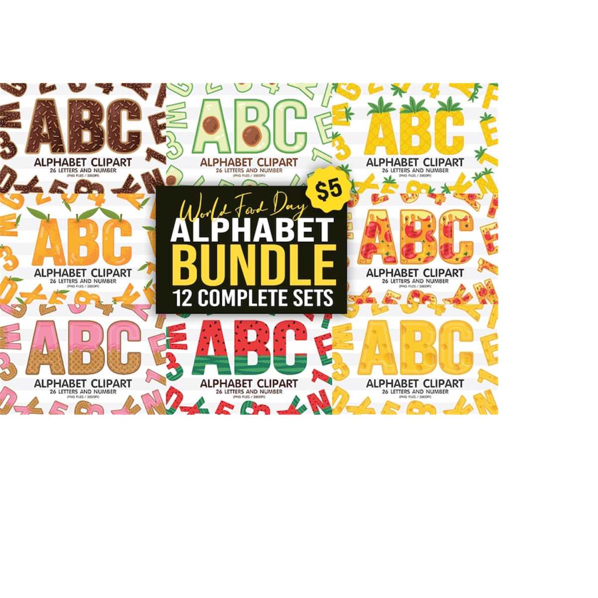Food Alphabet Sublimation Clipart PNG, Number & A-Z Upper Ca - Inspire ...