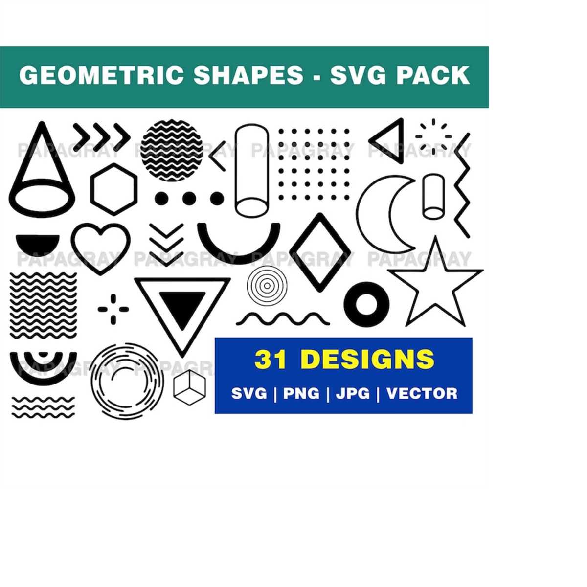 Geometric Shapes SVG Silhouette Pack - 31 Designs | Digital | Inspire ...