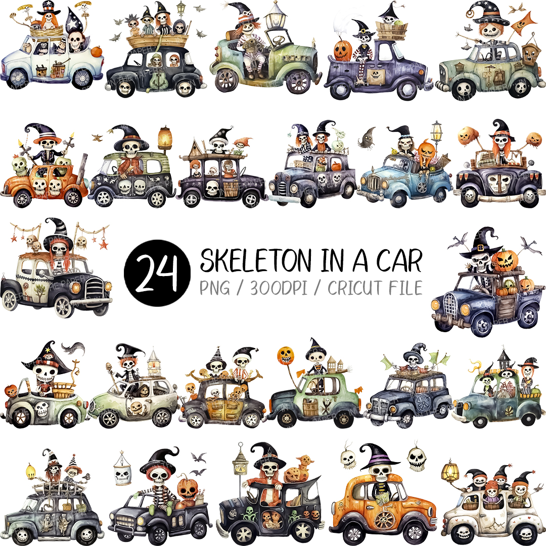 Skeleton in a car PNG Bundle | Skull, Halloween, Wizard, Mon | Inspire ...