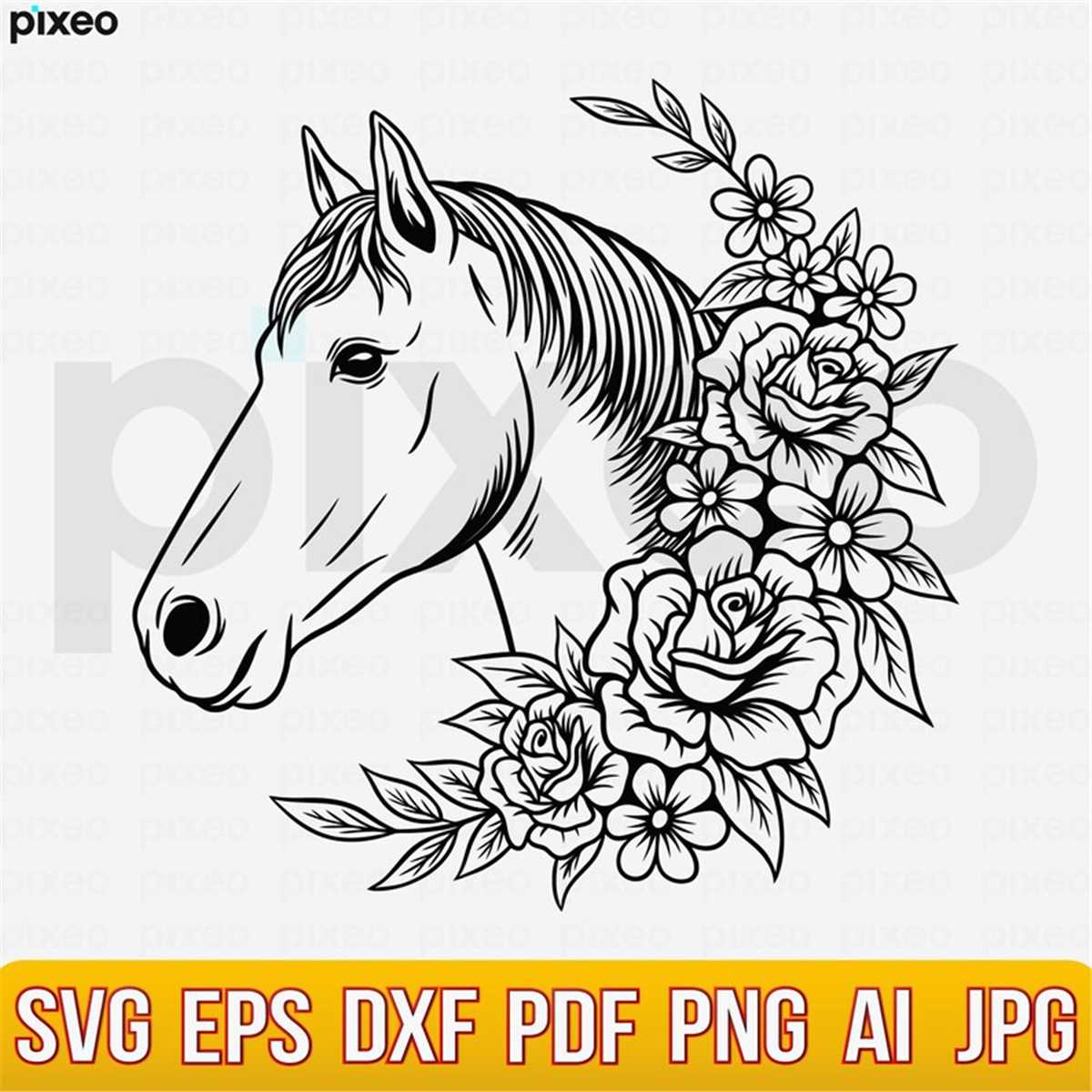 Horse With Flowers Svg, Horse Svg, Horse Flower Svg, Horse H - Inspire ...