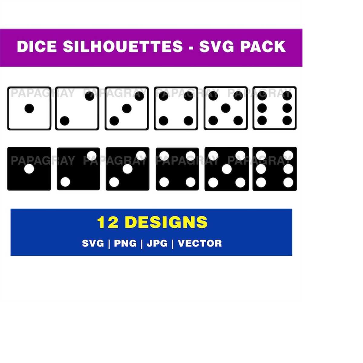 Dice SVG Silhouette Pack - 12 Designs | Digital Download | D | Inspire ...