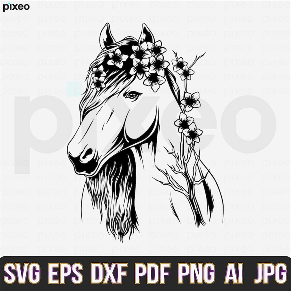 Horse With Flowers Svg, Horse Svg, Horse Flower Svg, Horse H - Inspire ...