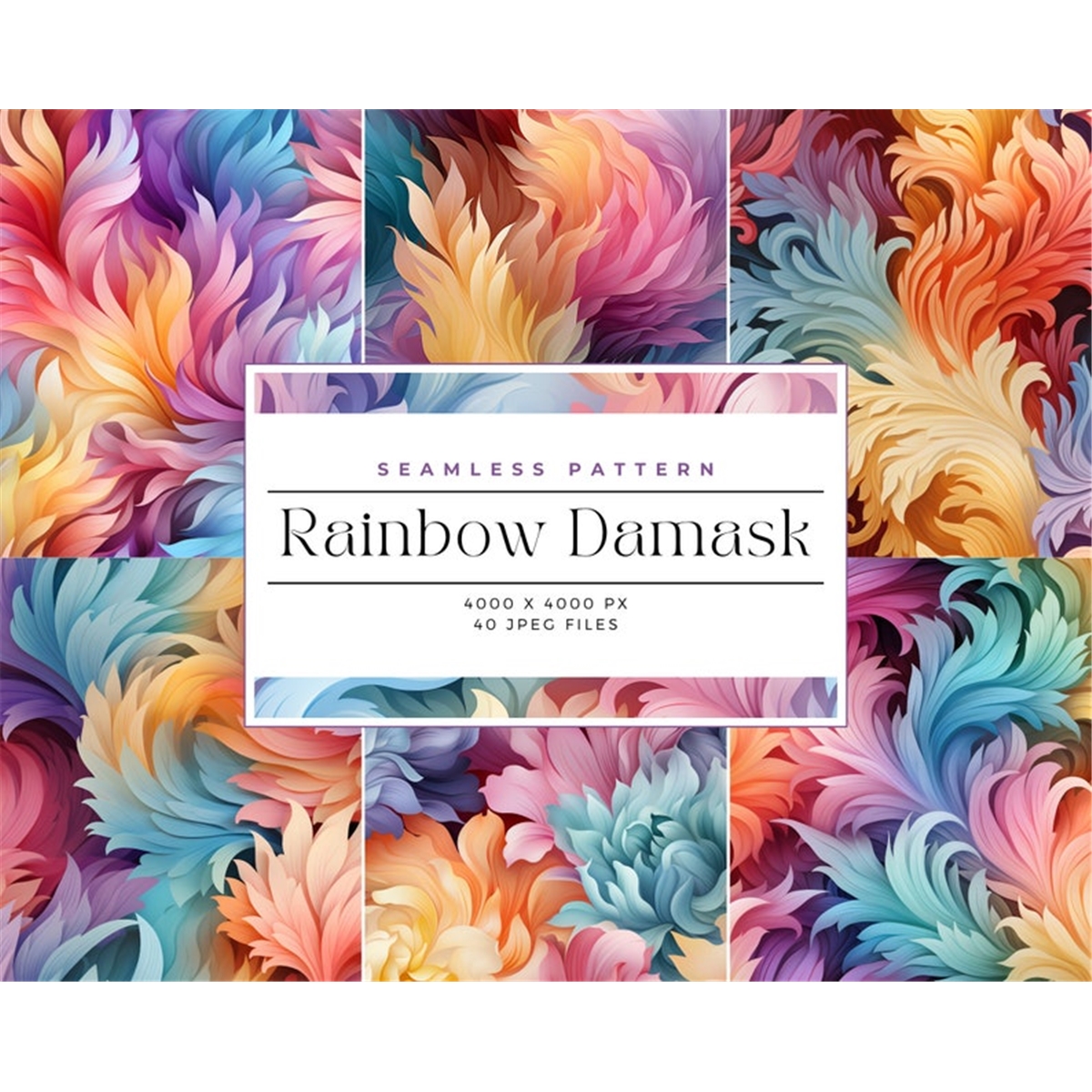 Rainbow Damask Digital Paper, seamless Damask patterns, Dama - Inspire ...