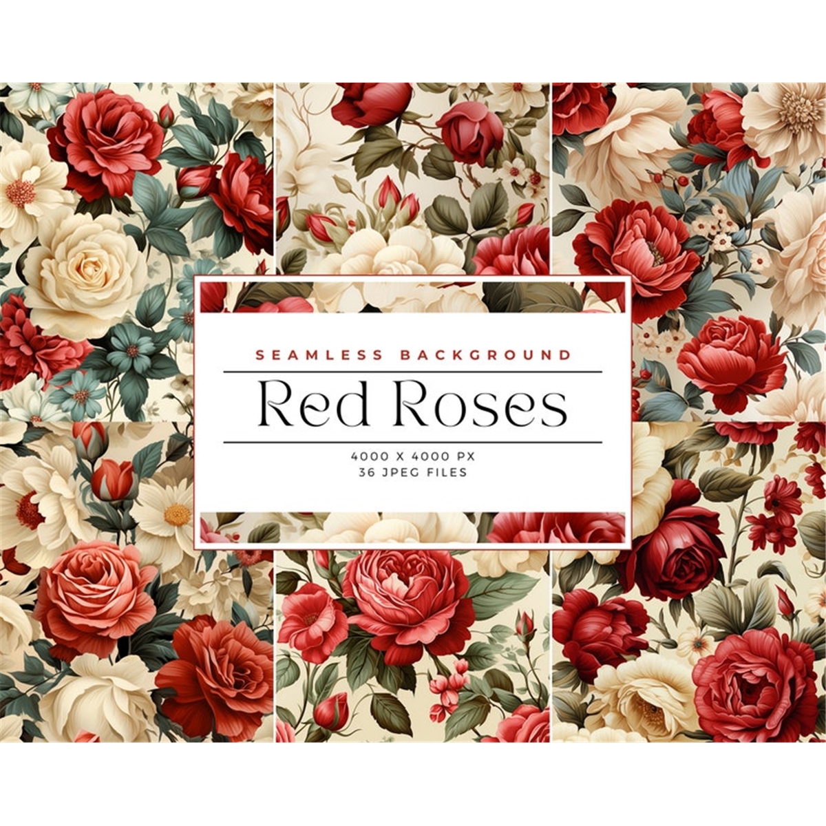 Watercolor Red Roses Seamless Pattern, Commercial Use Digita | Inspire ...