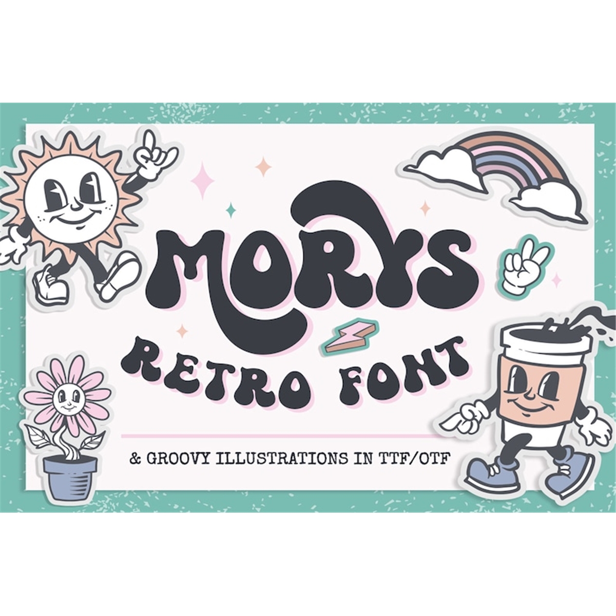 Morys Retro Font and dingbats, Groovy font and illustrations - Inspire ...