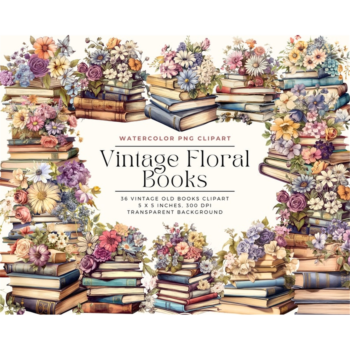 Vintage floral books watercolor clipart, Vintage Floral Book | Inspire ...