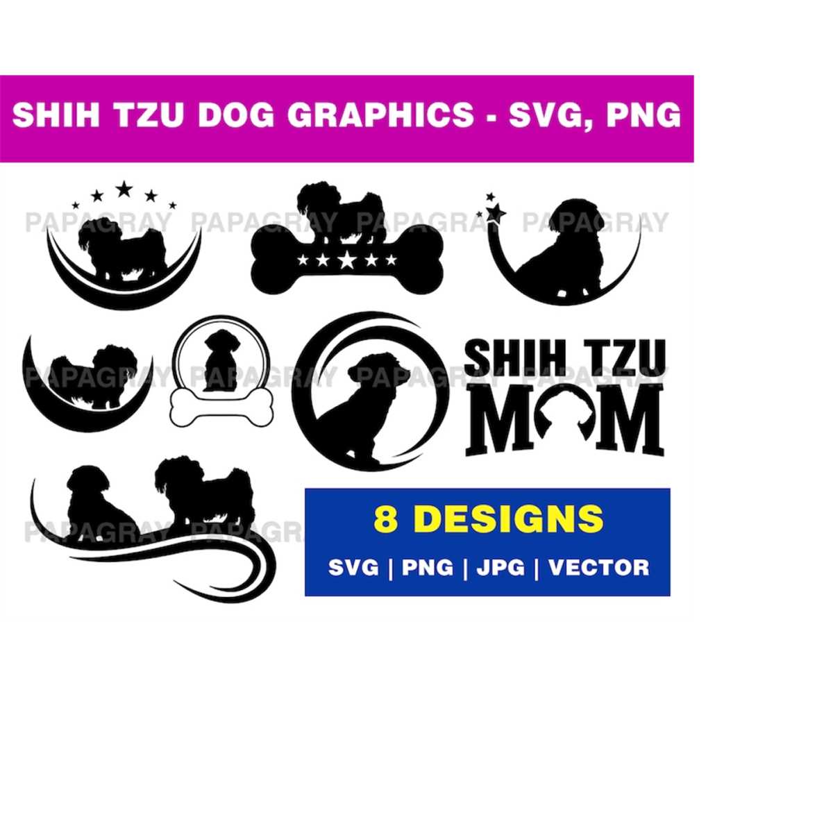 Shih Tzu Dog SVG Graphic Pack - 8 Designs | Digital Download | Inspire ...