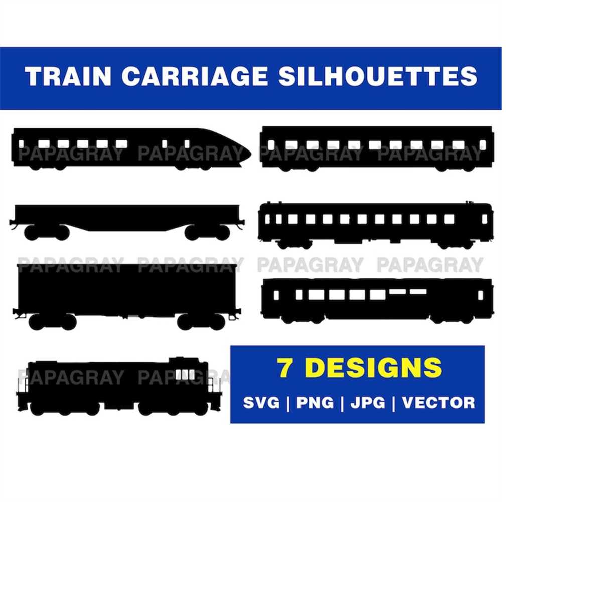 Train Carriages Silhouette Pack - 7 Designs | Digital Downlo | Inspire ...