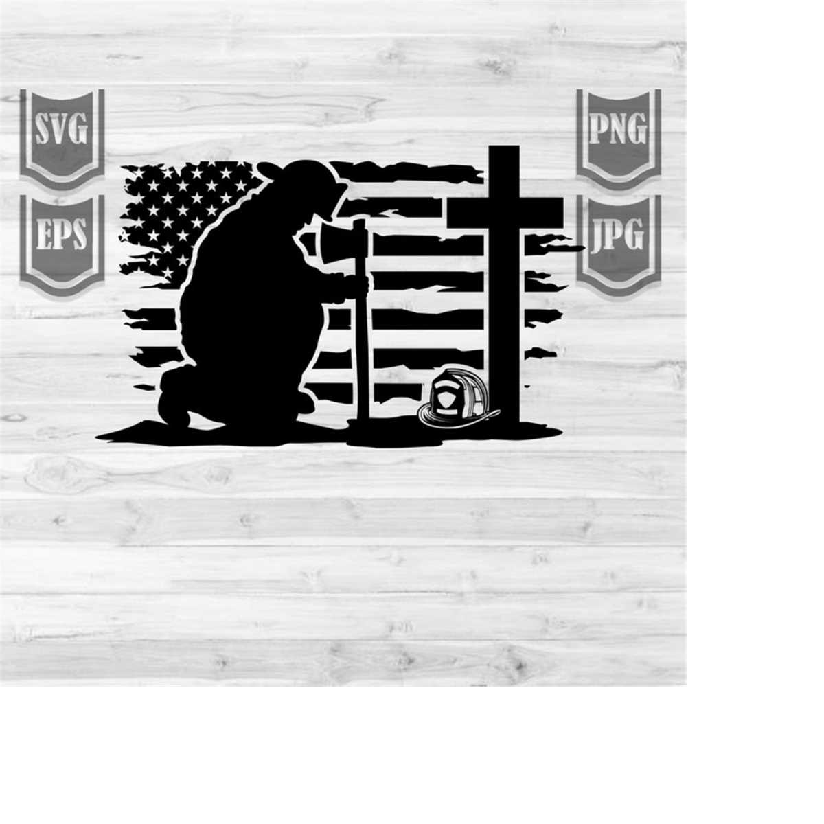 US Firefighter Kneeling Svg File || Fireman Kneeling at the | Inspire ...