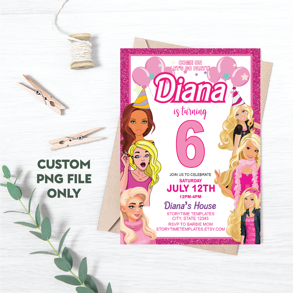 Personalized File Hot Pink Birthday Party Invitation, Pink D | Inspire ...