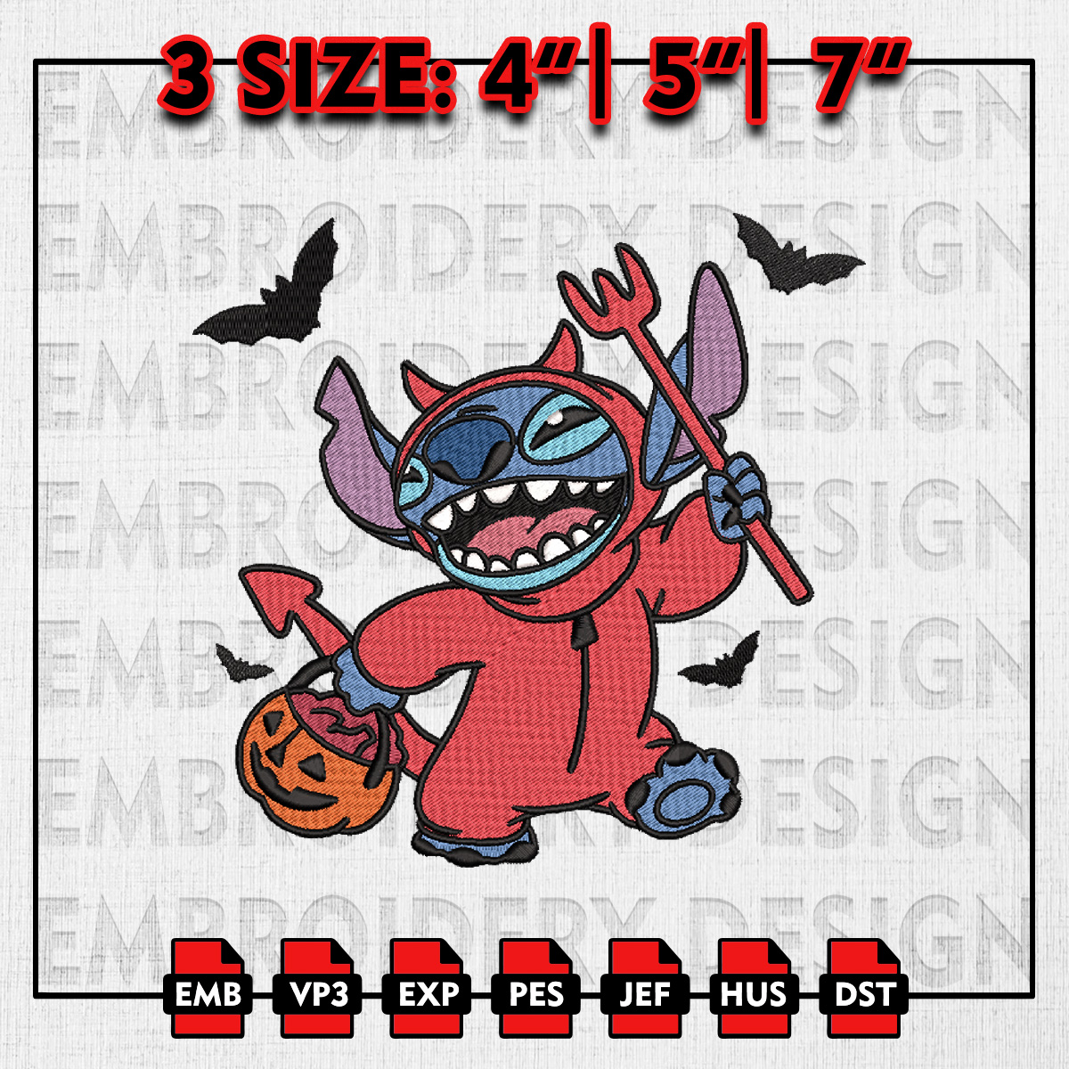 Stitch Devil Embroidery files, Halloween Embroidery Designs, - Inspire Uplift
