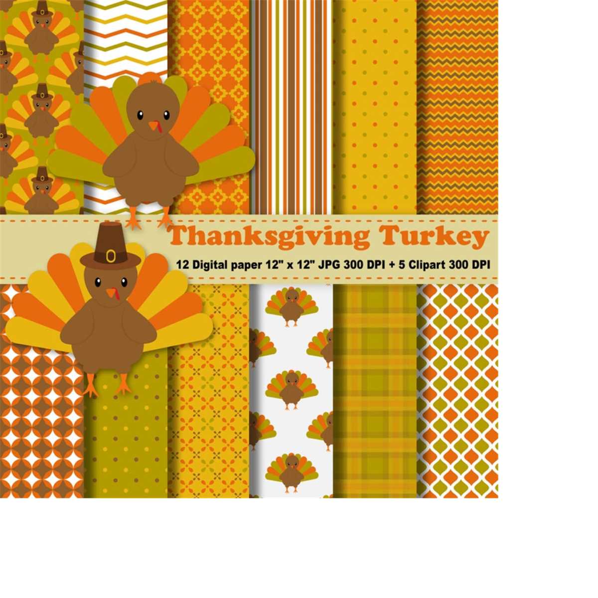 Thanksgiving Turkey Digital Paper, Thanksgiving Turkeys Clip | Inspire ...