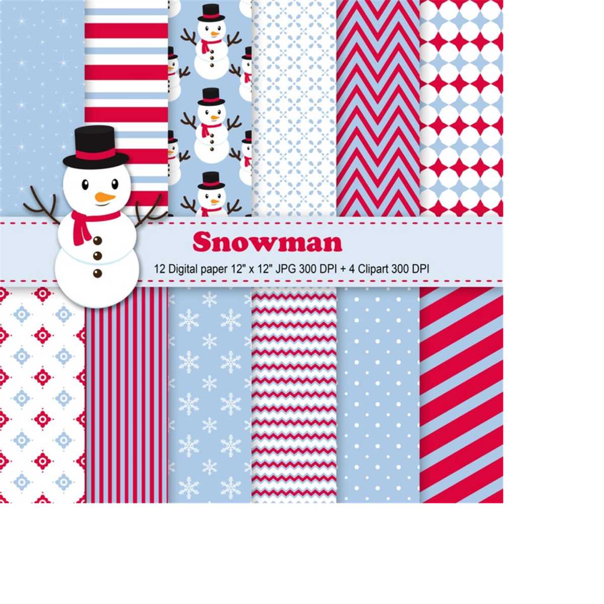 Snowman Digital Paper, Snowman Clipart, Christmas Digital Pa | Inspire ...
