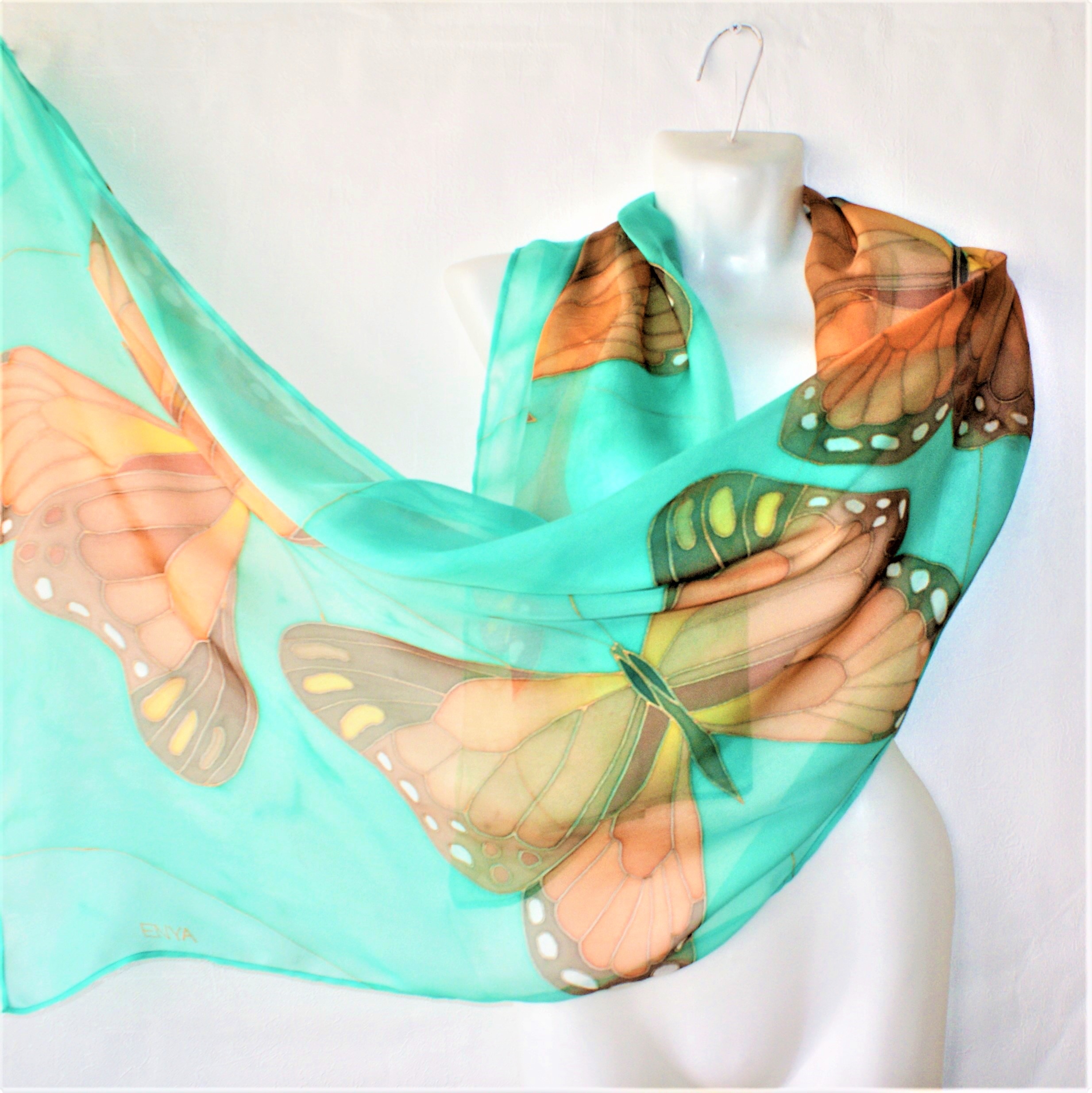 Pure Silk Scarf | Hand-Painted Monarch Butterfly Chiffon Hai | Inspire ...