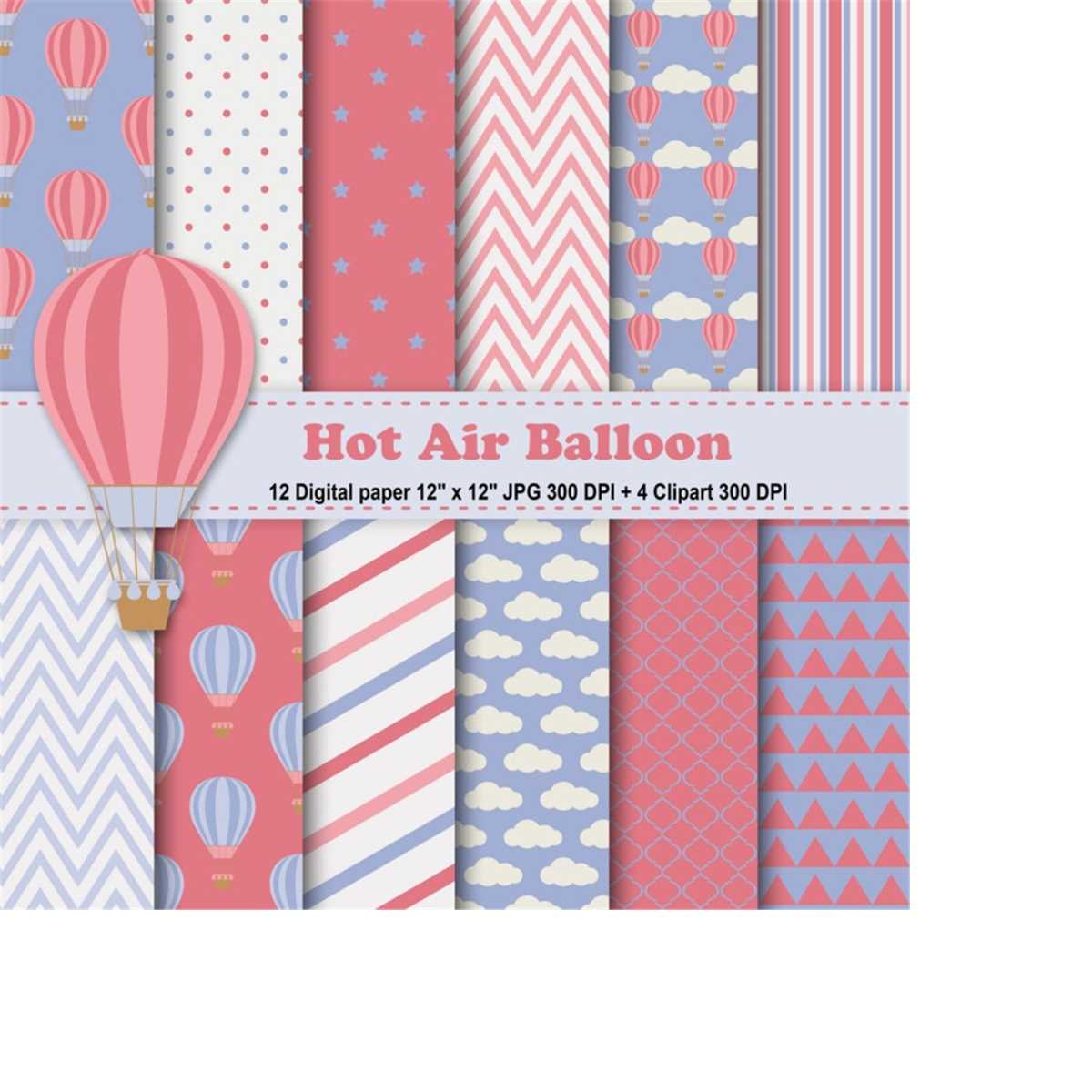 Hot Air Balloons Digital Paper, Hot Air Balloons Clipart, Vi | Inspire ...