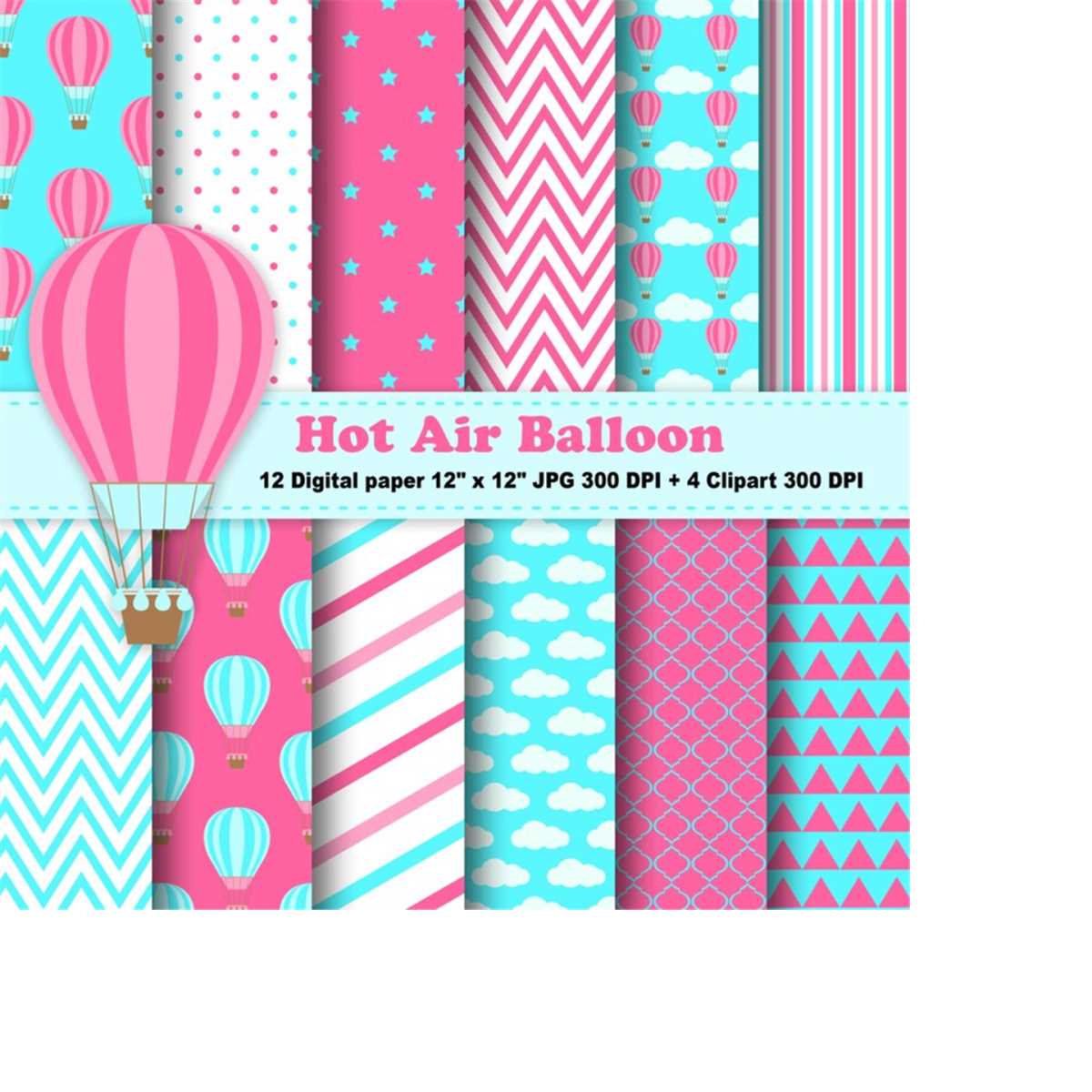 Hot Air Balloons Digital Paper, Hot Air Balloons Clipart, Ba | Inspire ...