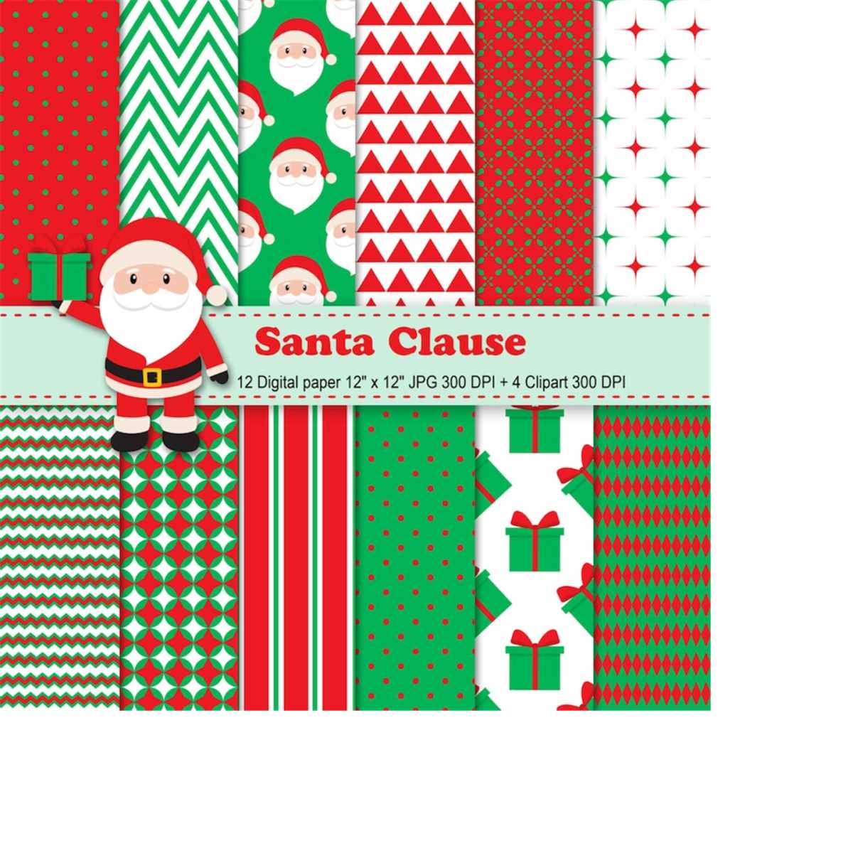 Santa Digital Paper, Santa Clipart, Christmas Digital Paper, | Inspire ...
