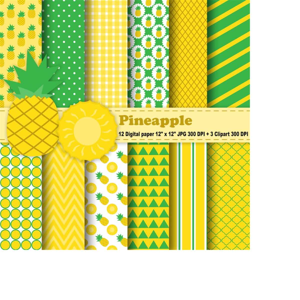 Pineapple Digital Paper, Pineapple Clipart, Fruits, Tropical | Inspire ...