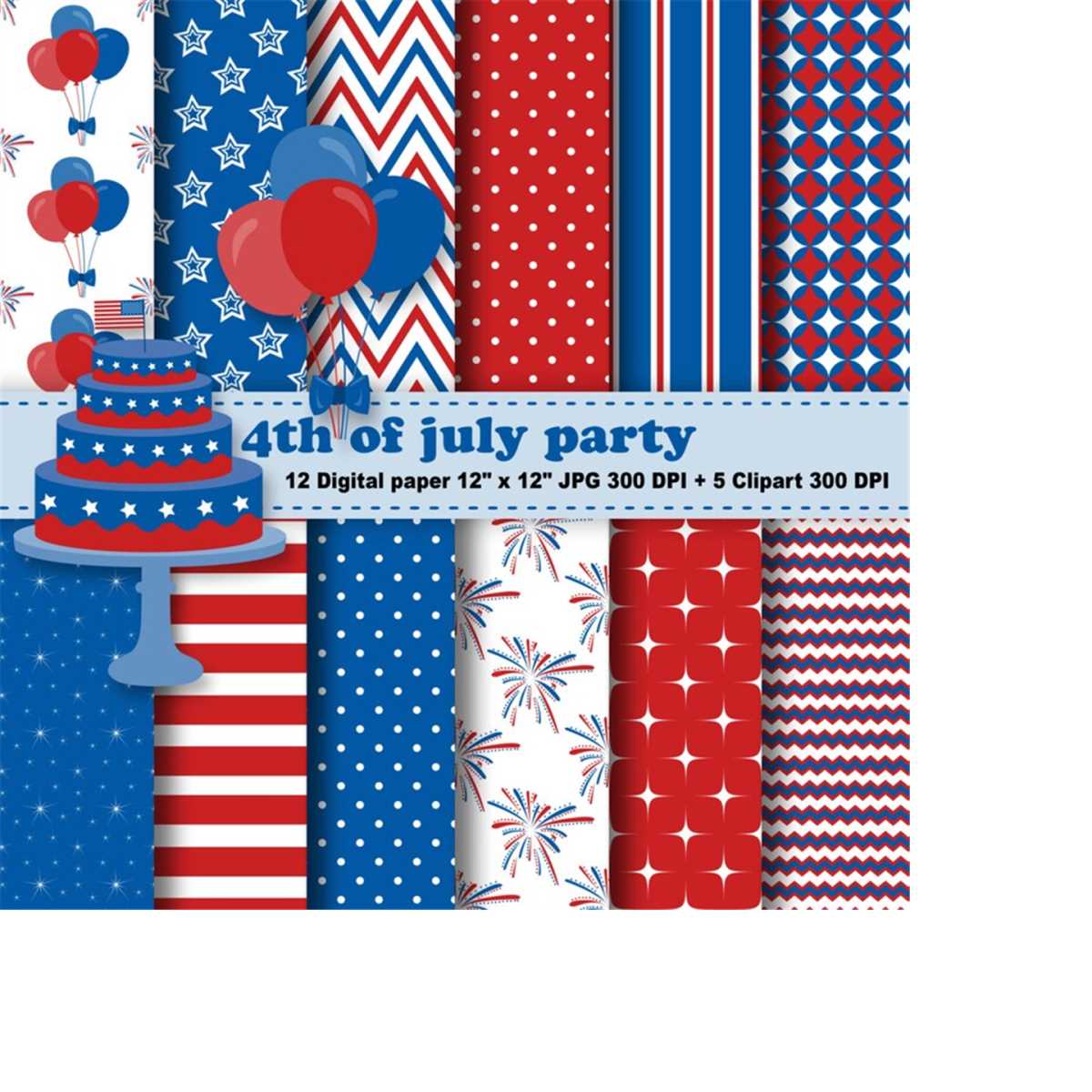 4th of July Digital Paper, 4th of July Clipart, Independence - Inspire ...