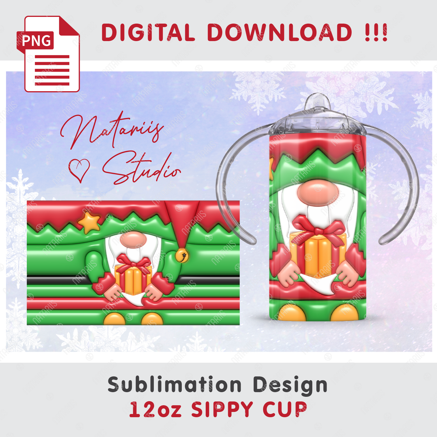 Christmas 3D Inflated Puff Puffy Sublimation 12oz Sippy cup - Inspire ...