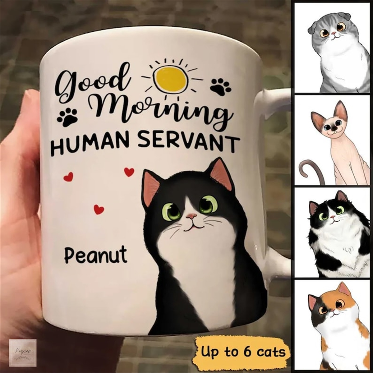Personalized Good Morning Human Servant Mug, Custom Cat Dad | Inspire ...