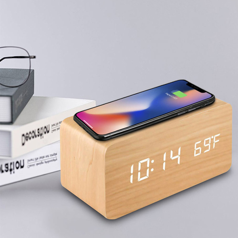 Wooden Digital Alarm Clock with Wireless Charging - Inspire Uplift