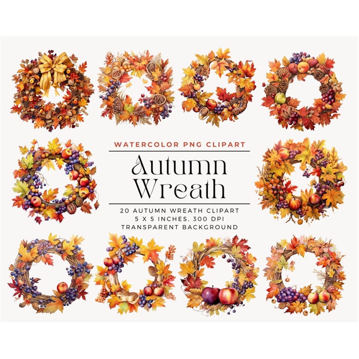 Watercolor Autumn Wreath Clipart, Fall Clipart, Autumn Leave | Inspire ...