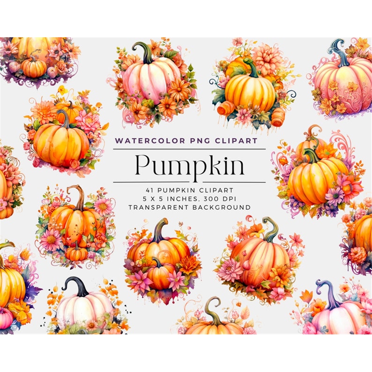 Watercolor Autumn pumpkin Clipart, Pumpkin Clipart, Autumn L - Inspire ...