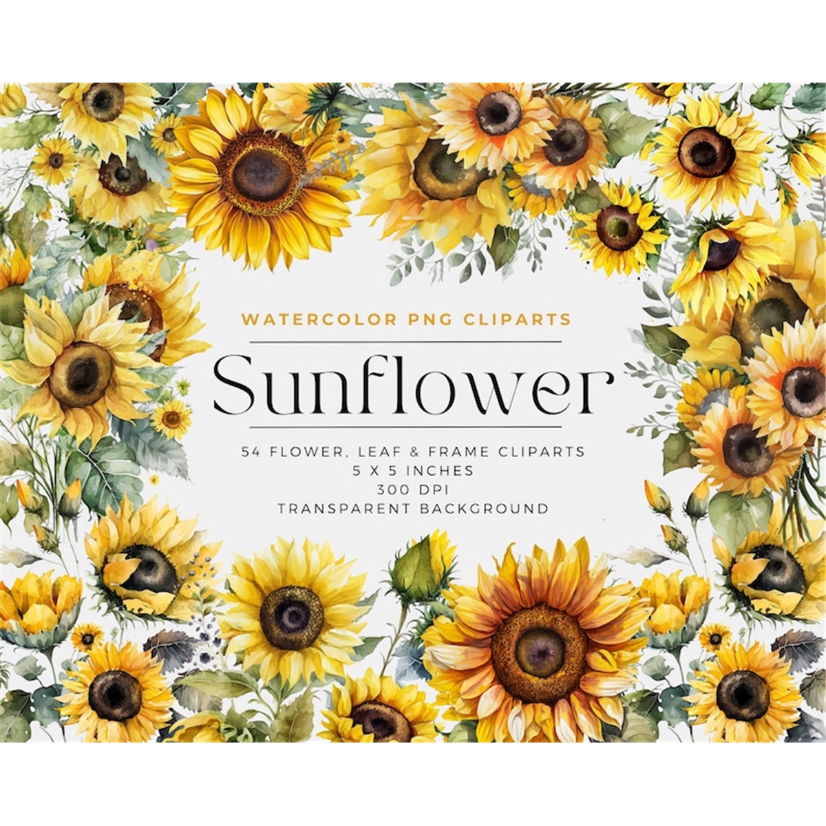54 Sunflower Flowers PNG, Watercolor Floral Clipart Bouquets | Inspire ...