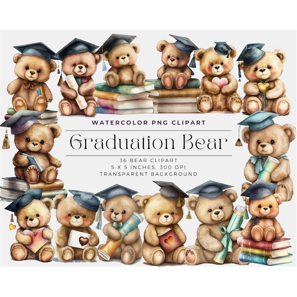 Watercolor Graduation Clipart, Bears clipart, graduation png | Inspire ...