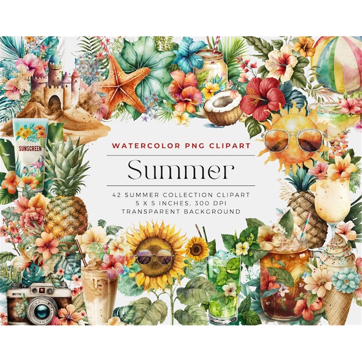 Summer Collection PNG Clipart Seasonal Clipart, Watercolor S | Inspire ...