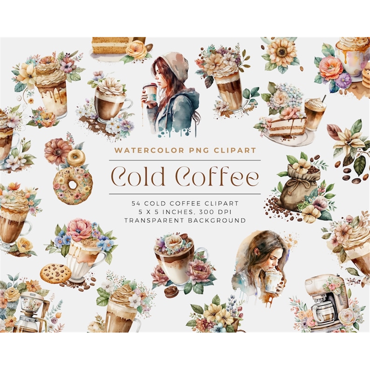 Cold Coffee PNG, Watercolor Floral Coffee Clipart, flower la - Inspire ...