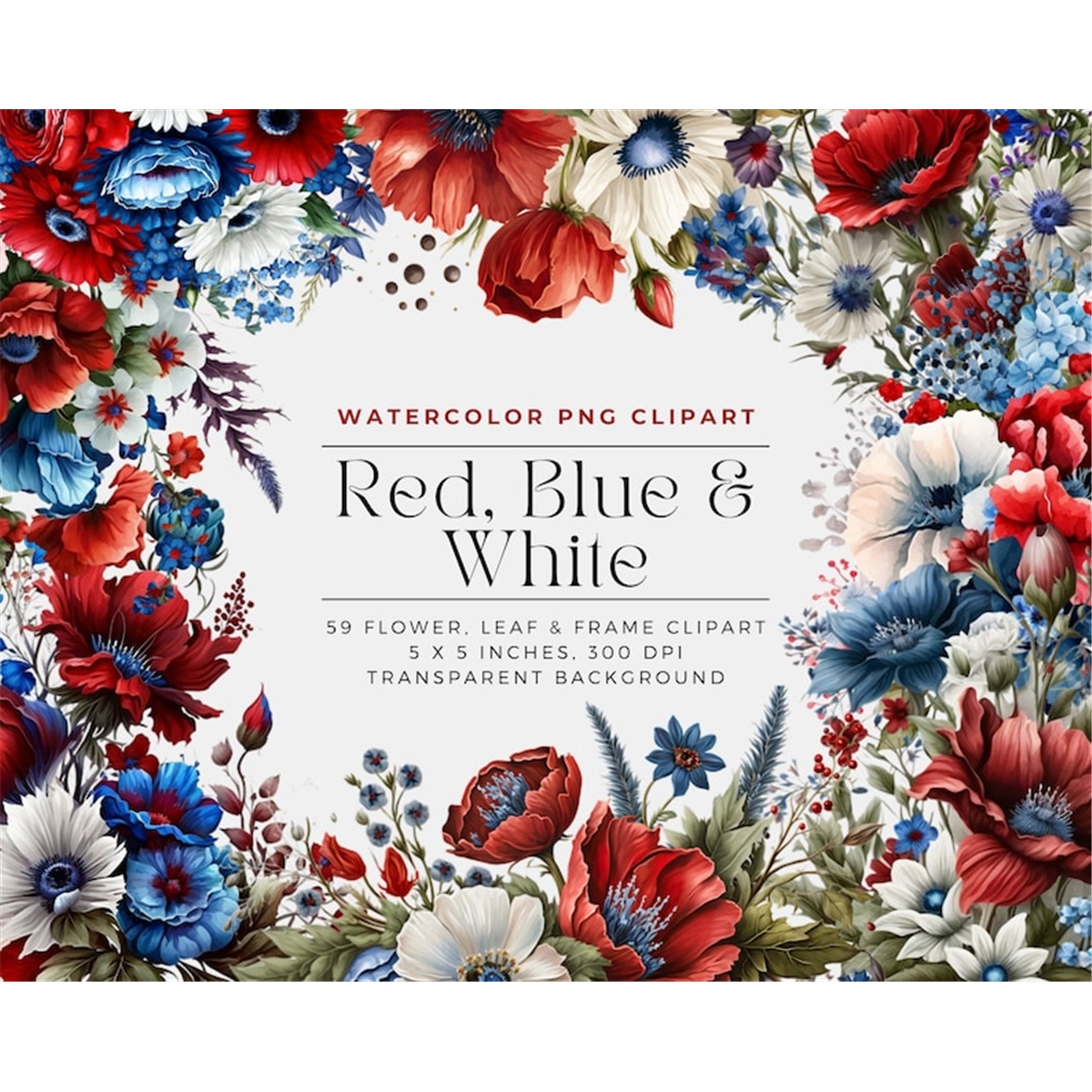 Red, Blue and White Flowers PNG, Watercolor Patriotic Floral | Inspire ...