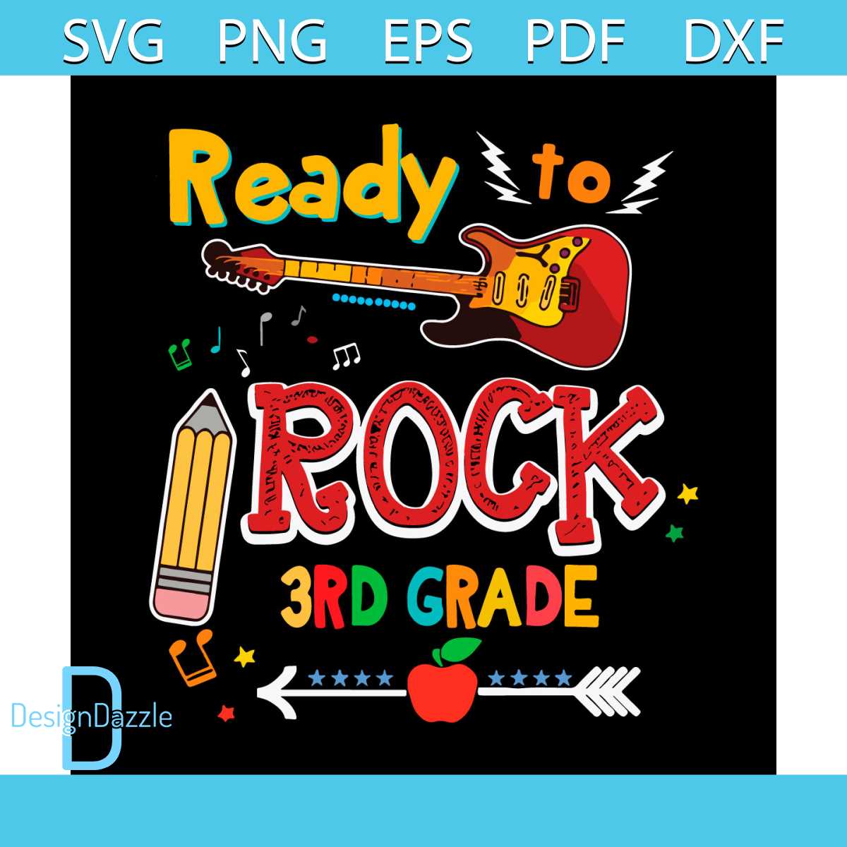 Ready To Rock 3rd Grade Guitar Pencil Svg, Back To School Sv | Inspire ...