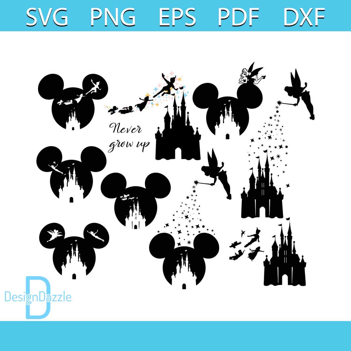 Tinkerbell Peter Pan Castles Mickey Bundle SVG, Disney Svg, | Inspire ...