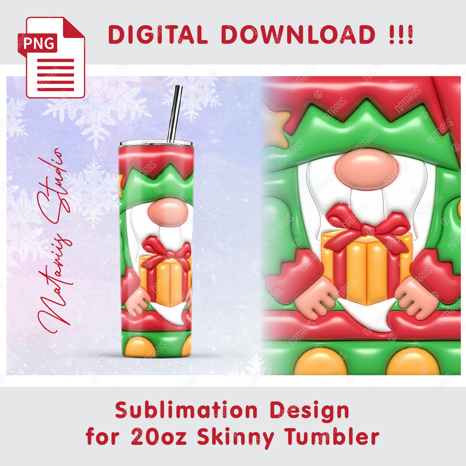 Christmas 3D Inflated Puff Puffy Sublimation 20oz Tumbler - Inspire Uplift