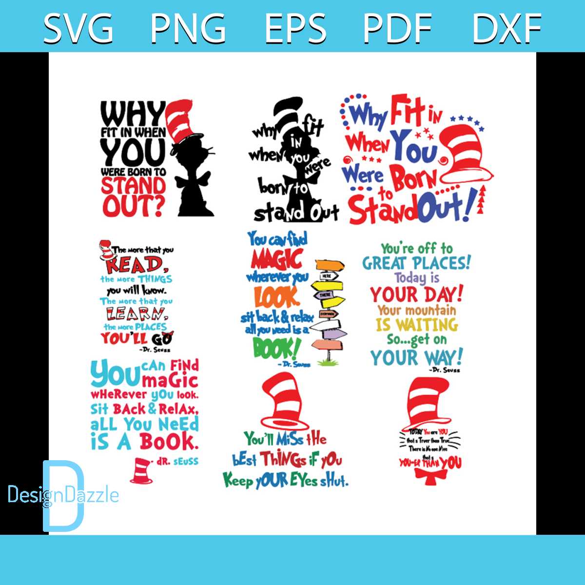 Dr Seuss Bundle Svg, Dr Seuss Svg, Seuss Svg, Dr Seuss Gifts | Inspire ...