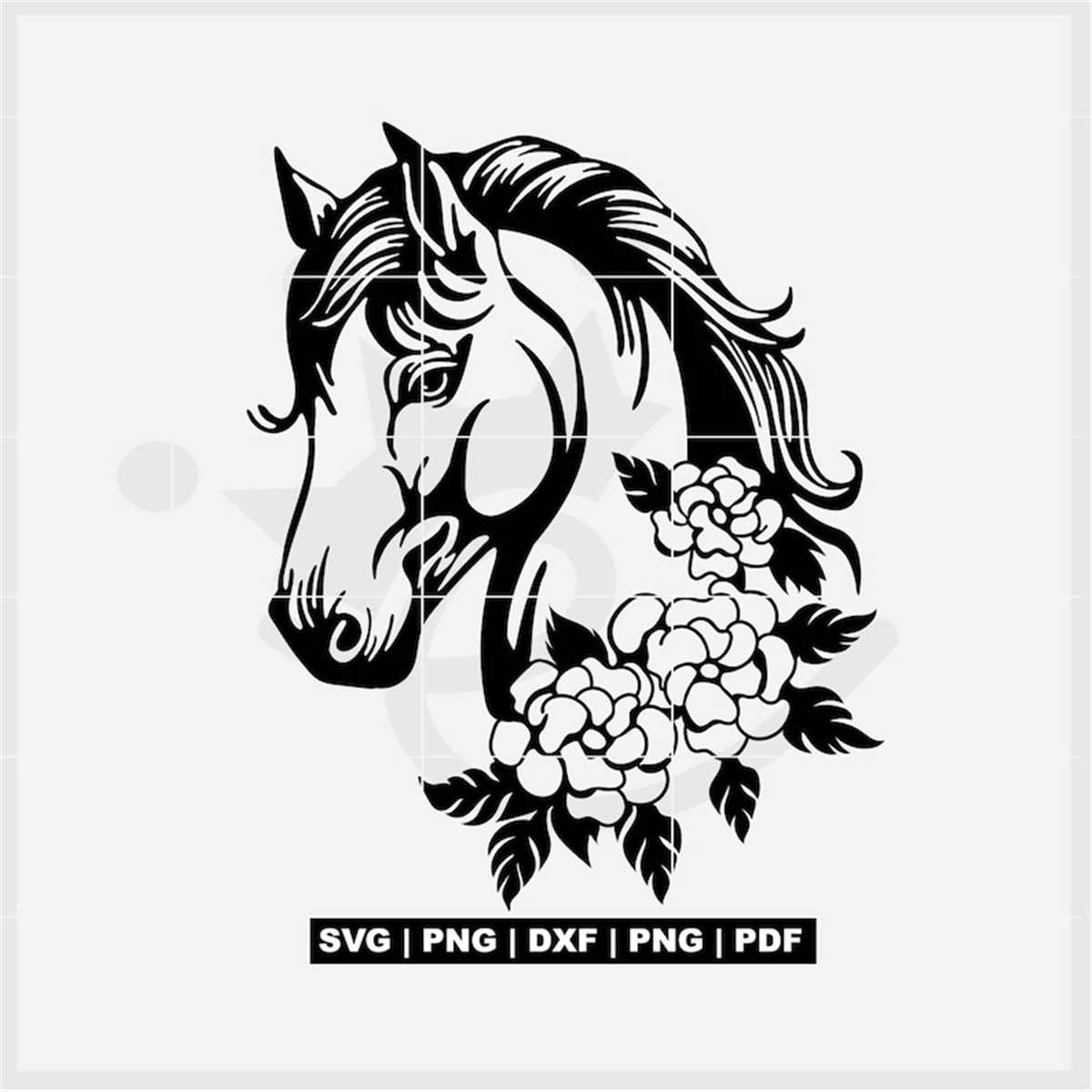 Horse with flowers svg including dxf, png, jpg, pdf files, P | Inspire ...