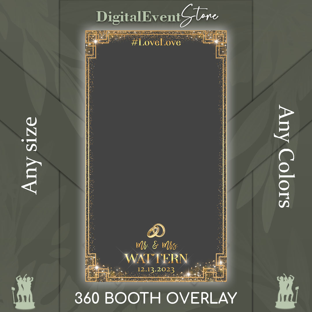 360 Gold Wedding Photobooth Overlay 360 Newlyweds Selfie 360 | Inspire ...