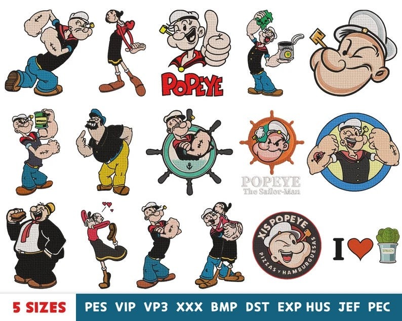 16 Classic cartoon embroidery design - popeye cartoon Embroi - Inspire ...
