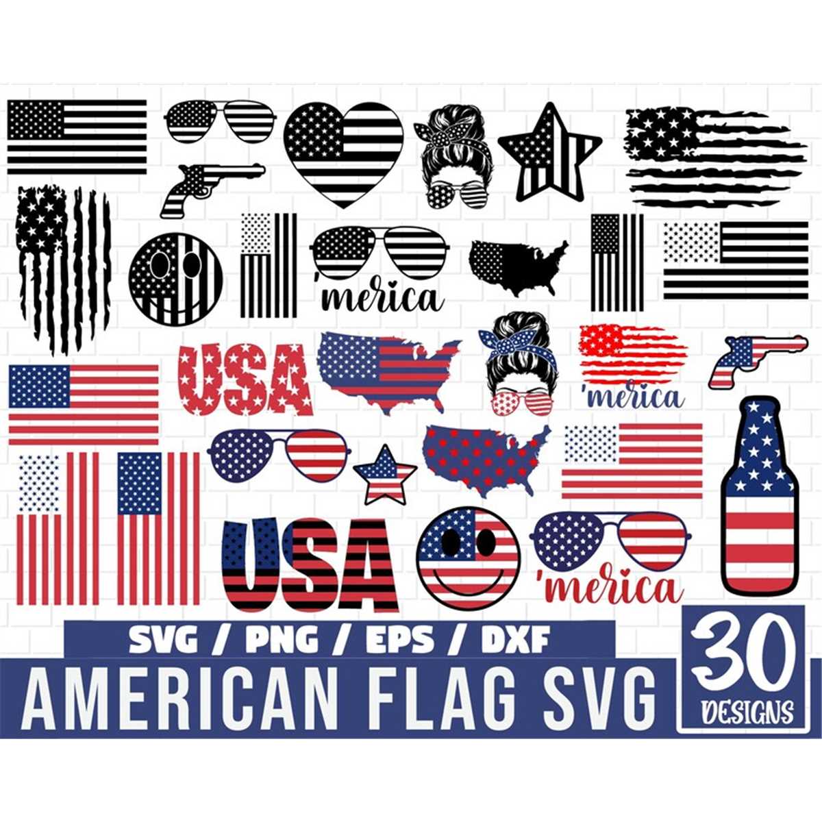 American Flag SVG Bundle, 4th of July Svg, us flag svg, dist | Inspire ...