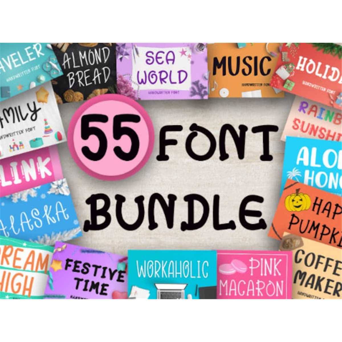55 Font Bundle, Handwritten Fonts, Calligraphy Fonts, Cricut | Inspire ...
