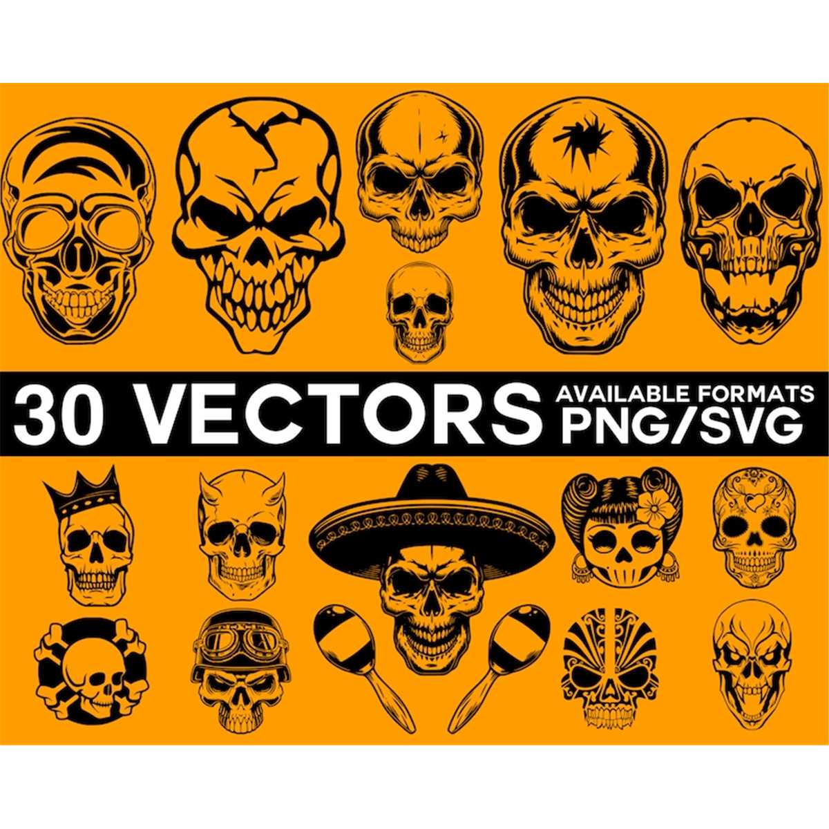 Skull Vector Pack, Skull Clipart, Skull Head SVG, Skull Vect - Inspire ...