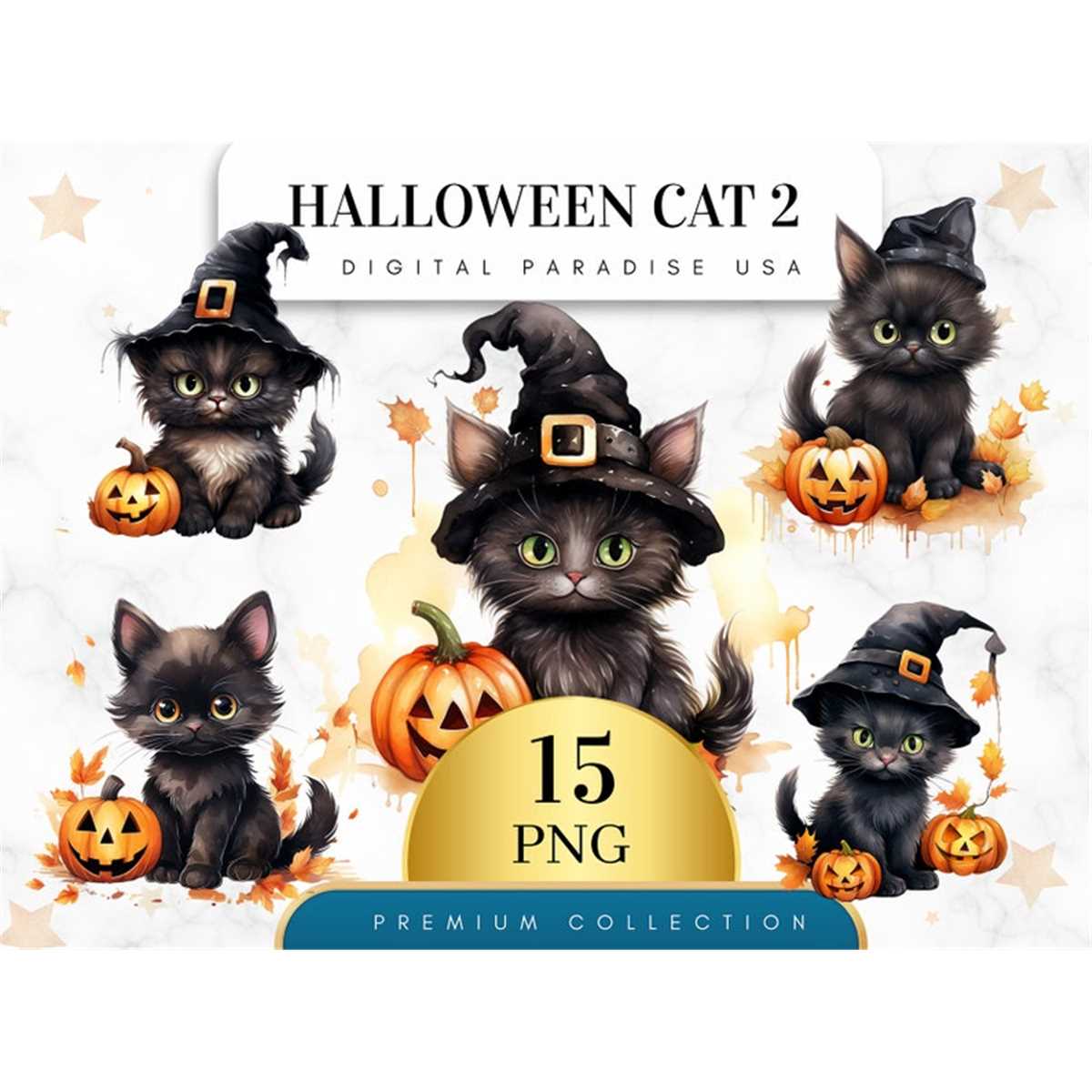 Set of 15, Halloween Cat Clipart, Black Cat Clipart, Cute Ca | Inspire ...