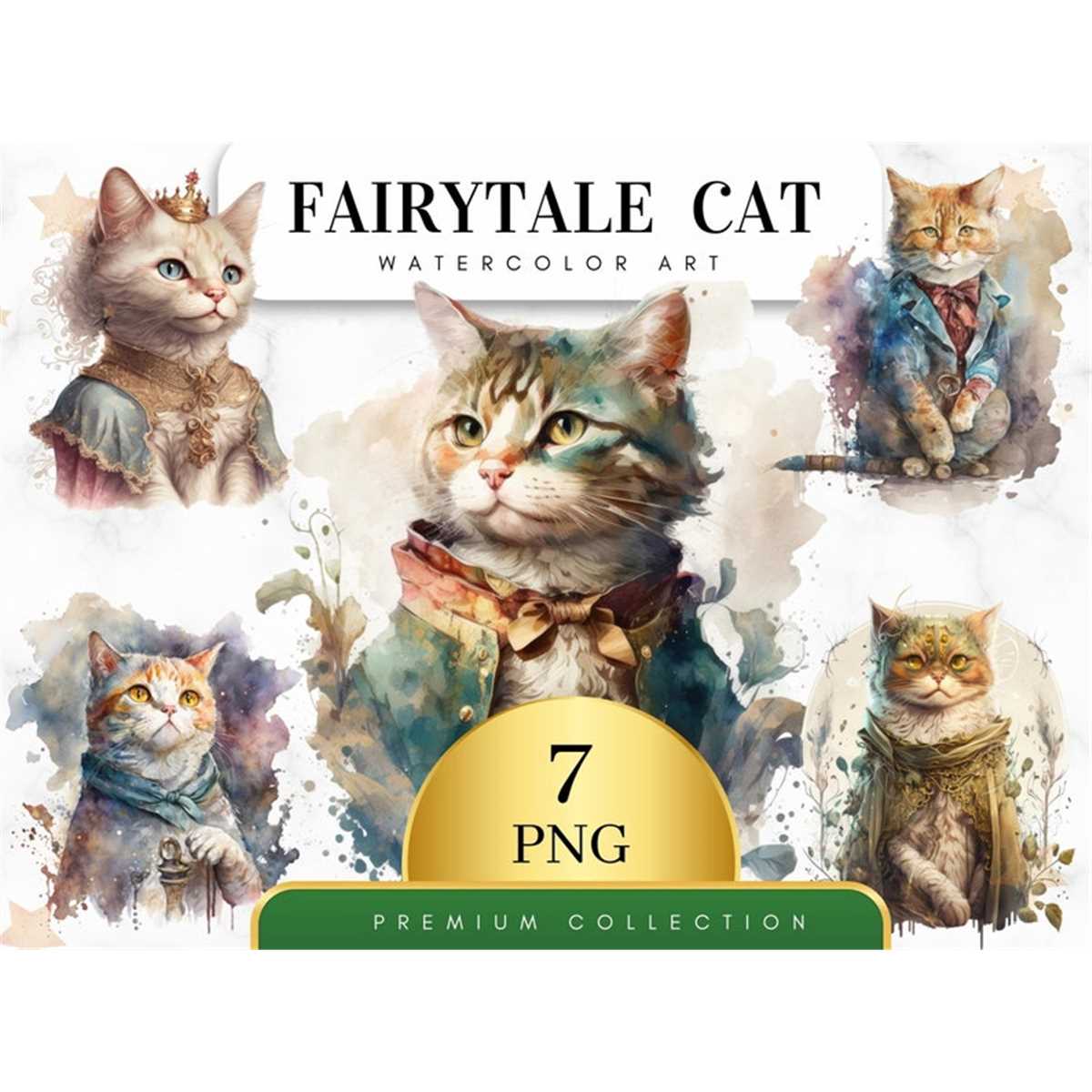Set of 7, Fairytale Cat Watercolor Clipart, Fairytale Cats C | Inspire ...