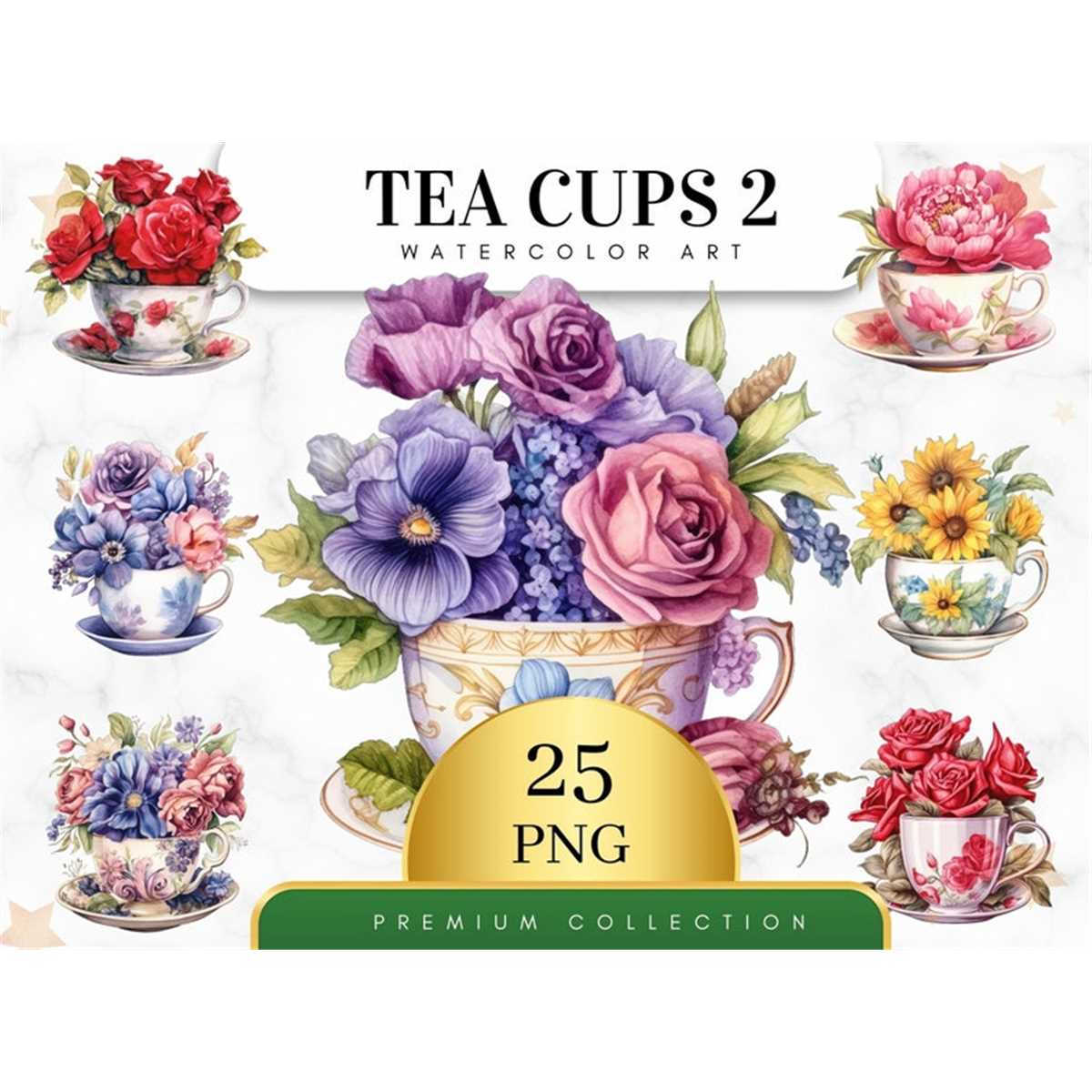 Set of 25, Watercolor Vintage Teacup Clipart, Tea Time art, | Inspire ...